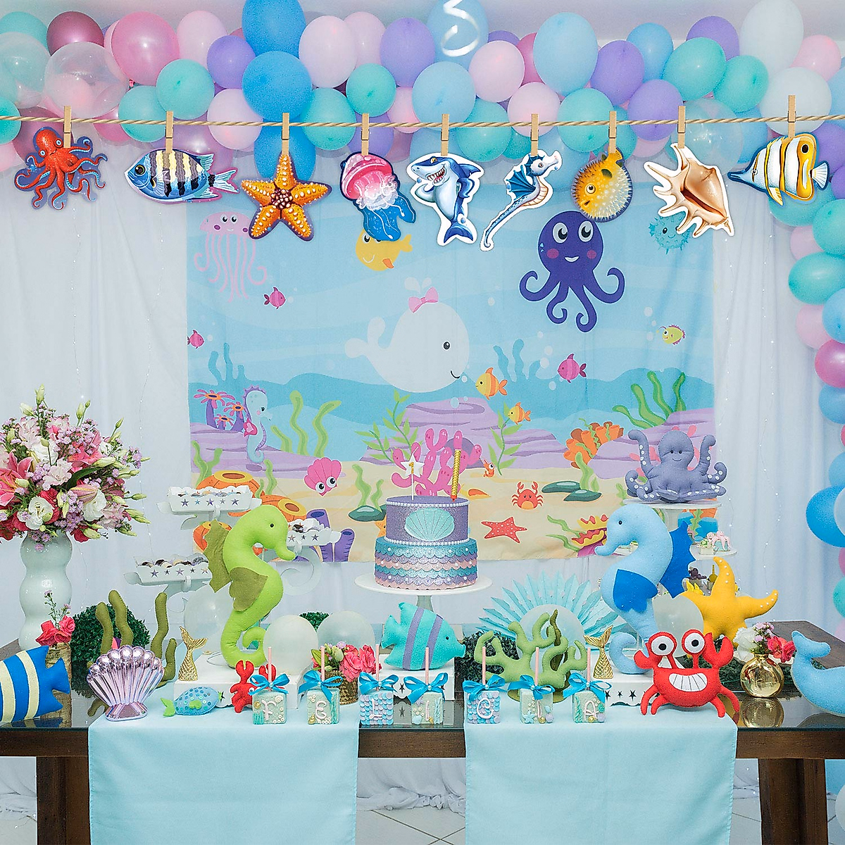 45 Pieces Ocean Cutouts Fish Cutouts Sea Cutouts Ocean Bulletin Board Ocean Classroom Decorations with Glue Point Dots for School Luau or Under The Sea Fishing Birthday Themed Party, 5.9 x 5.9 Inch