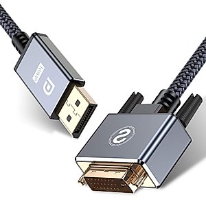 sweguard DisplayPort to DVI Cable 10ft, DVI to Displayport Adapter Male to Male, High Speed Gold Plated Nylon Braided DP to DVI-D Cable Compatible with Lenovo, Dell, HP, Monitor, and Other Brand-Grey