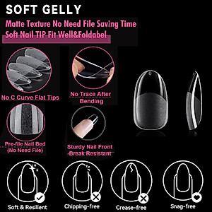 UNA GELLA Oval Fake Nails Pre-shape 504pcs Almond Gel Nail Tips Round Almond Press on Nails for Full Cover Acrylic Round Oval Full Nails False Nails 12 Sizes False Soft Gel Tips