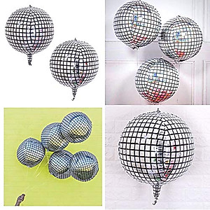 4Pcs 22inch Silver Disco Ball Balloon Party 4D Large Round Inflatable Sphere Shaped Aluminum Foil Mirror Balloon Birthday Grad Party Wedding Baby Shower Marriage Graduation Decor Supplies