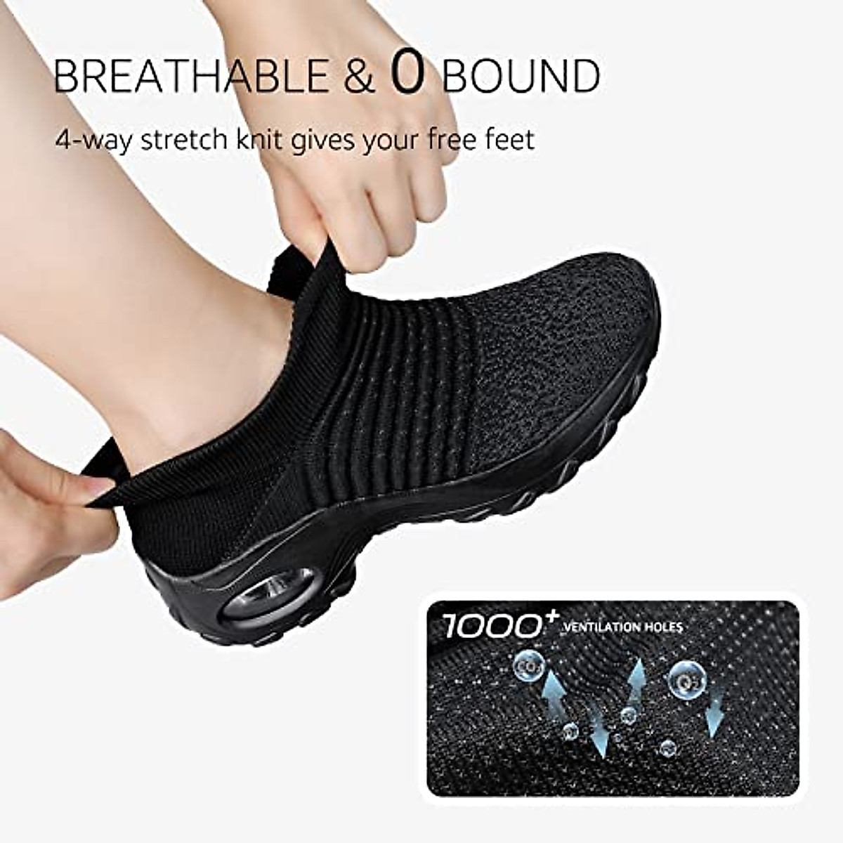 STQ Womens Slip on Walking Shoes Breathable Non Slip Work Shoes Comfortable Air Cushion Orthopedic Sneakers with Arch Support Black Mix 8