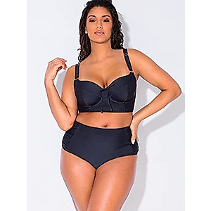 Smart & Sexy womens Plus-size Long Lined Underwire Top fashion bikini sets, Black Hue, 36DDD US