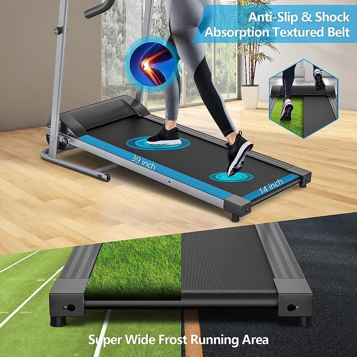 GYMAX Folding Treadmill, Electric Motorized Running Walking Machine with LCD Monitor, 12 Preset Program & Heart Rate Sensor, Compact Home Gym Cardio Training Workout Equipment
