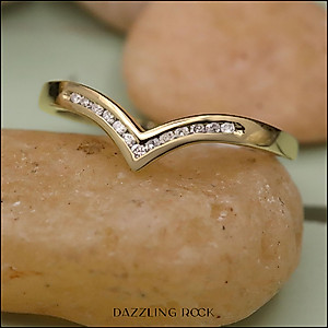 Dazzlingrock Collection 0.10 Carat (Cttw) 14K White Round Diamond Wedding Guard Chevron Ring 1/10 CT, Yellow Gold, Size 7