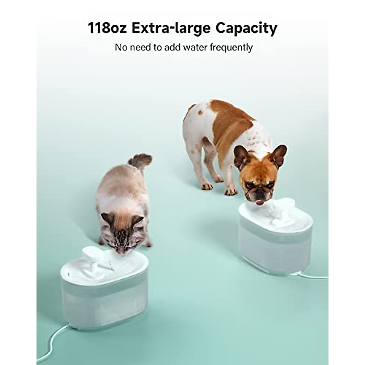 KungFuPet Cat Water Fountain with Wireless Pump, Filtered 3.5L Automatic Pet Quiet Large Dog Water Dispenser for Inside Drinking , BPA-Free