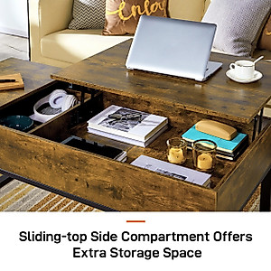 Yaheetech Lift Top Coffee Table with Storage, Industrial Coffee Table with Hidden Compartment & Lift Tabletop for Living Room, Rustic Brown