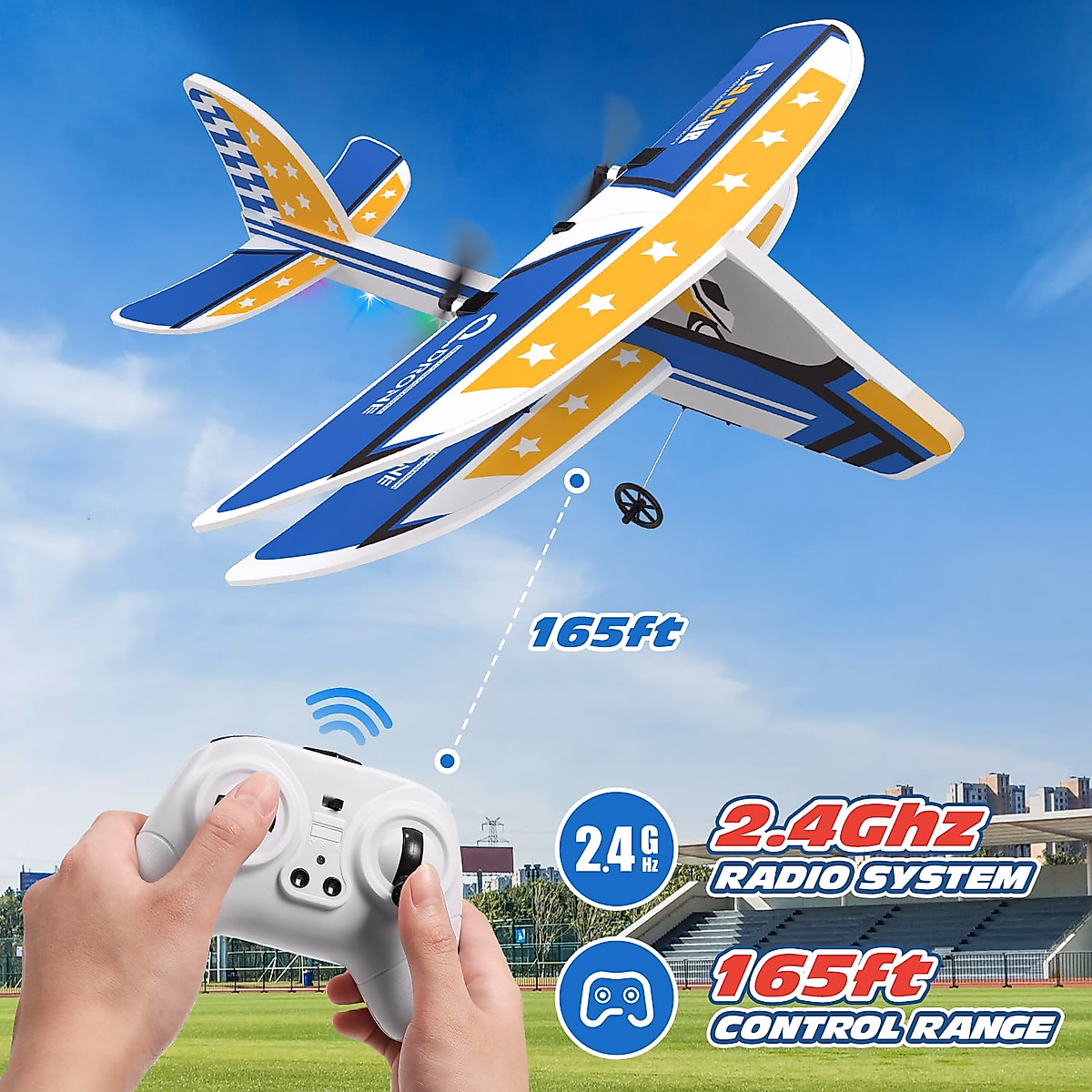 DEERC RC Plane, 2.4GHZ Remote Control Airplane W/ 3 Batteries & 6-axis Gyro Stabilizer, 2CH RTF RC Glider Toy for Beginners Kids Boys Girls Adults