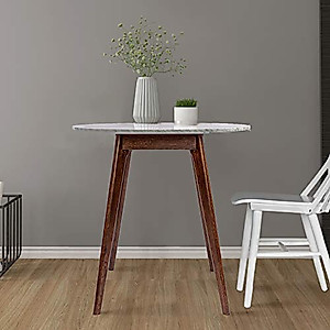 The Bianco Collection Avella 31" Multipurpose Round Italian Carrara White Marble Dining Table with Walnut Legs