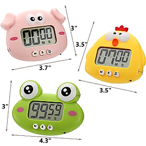 DEAYOU 3-Pack Digital Kitchen Timer, Small Electronic Timers for Cooking, Magnetic Cute Timer Clock with Stand for Kid, Teacher, Senior, Exercise, Study, Baking, Big Digits, Loud Alarm, Count Up Down