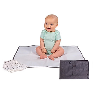 Healthy Habits by J.L. Childress Baby Changing Pad Bundle - Portable Padded Diaper Changing Pad with Pocket Plus 3 Disposable Changing Pads - Travel Changing Pads, Waterproof, Extra-Large - Grey
