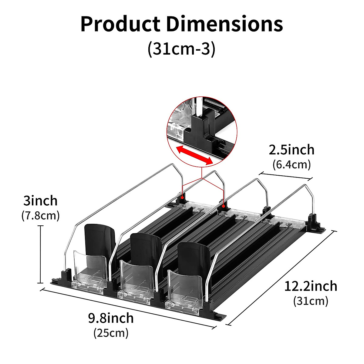 FanFolou Soda Can Organizer for Refrigerator - Self Pushing Drink Organizer for Fridge, Width Adjustable, Drink Dispenser for Fridge, Pantry, Kitchen(3 Row,12.2 Inch)