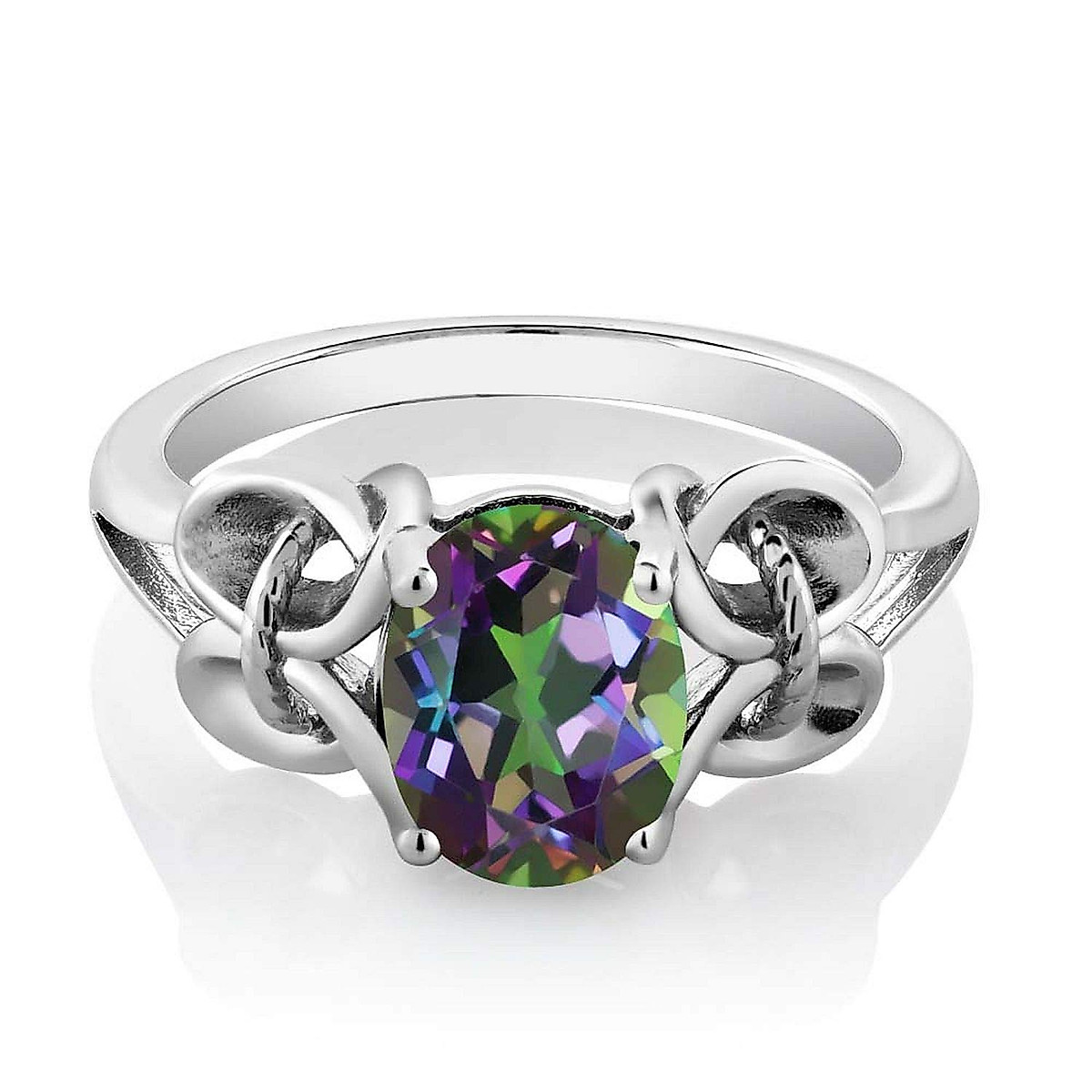 Gem Stone King 925 Sterling Silver Mystic Green Topaz Ring For Women | 2.30 Cttw | Oval 9X7MM | Gemstone Birthstone | Available In Size 5, 6, 7, 8, 9