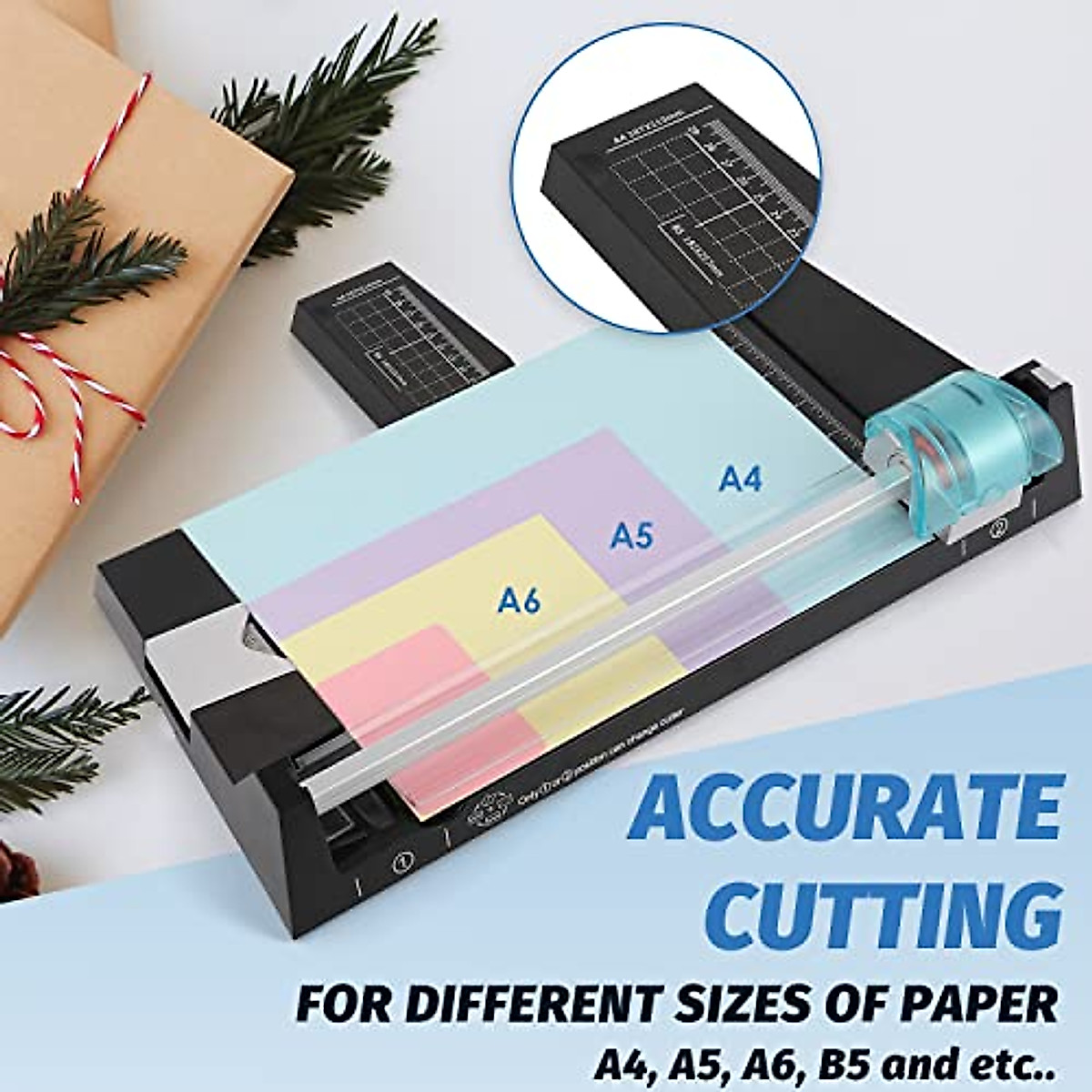 Frifreego 12 Inch Rotary Paper Cutter Heavy Duty, Paper Trimmer with 4 Different Blades for Straight/Wave/Dotted/Creasing Line, Suitable for Cutting Paper Coupons Photos Postcards Scrapbook