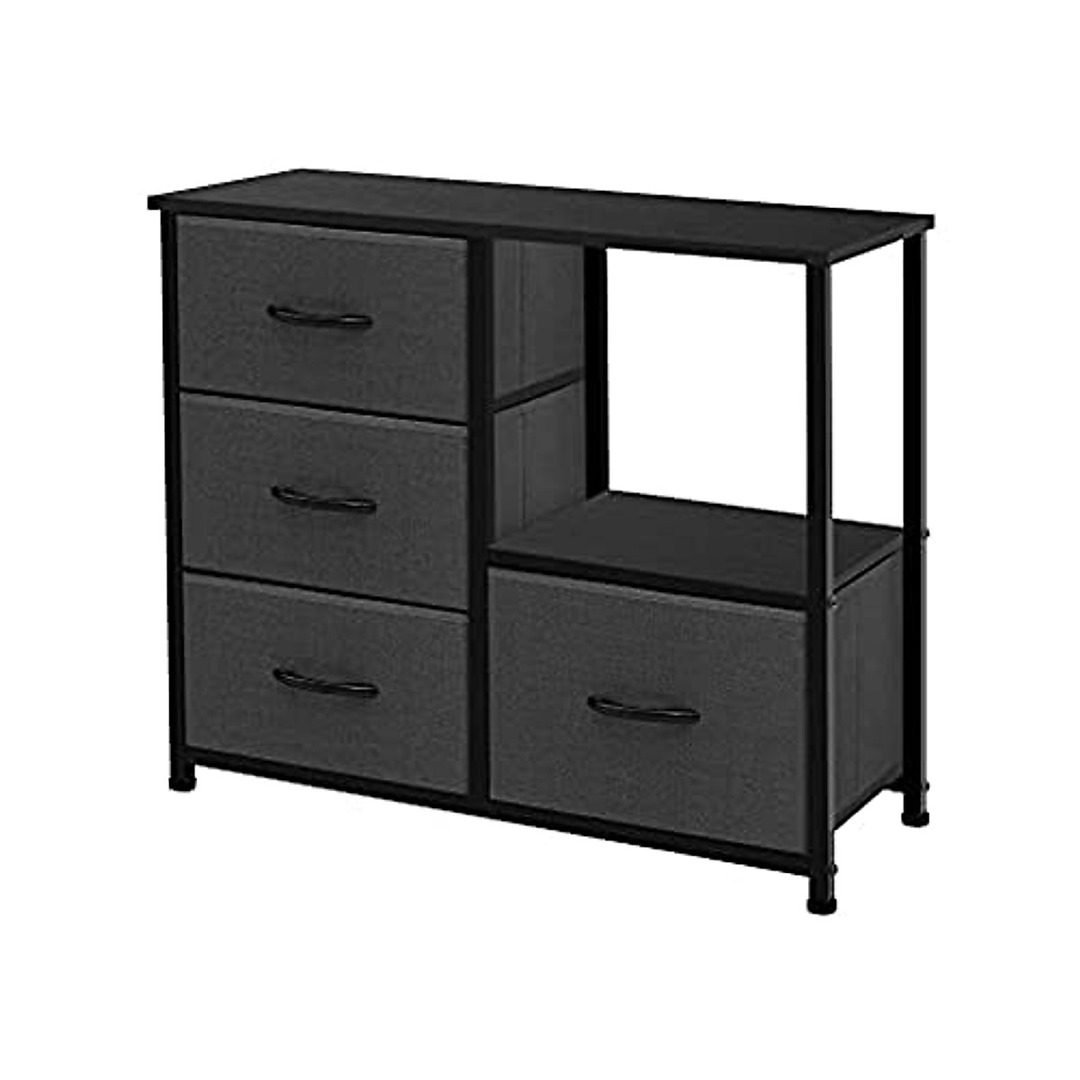 AZL1 Life Concept Storage Tower with Shelves, 4 Drawers Closet Organizer, Night Stand, Fabric Bins, Versatile Cabinet, Dresser for Bedroom, Living Room, Hallway, Wood Handles, Dark Grey