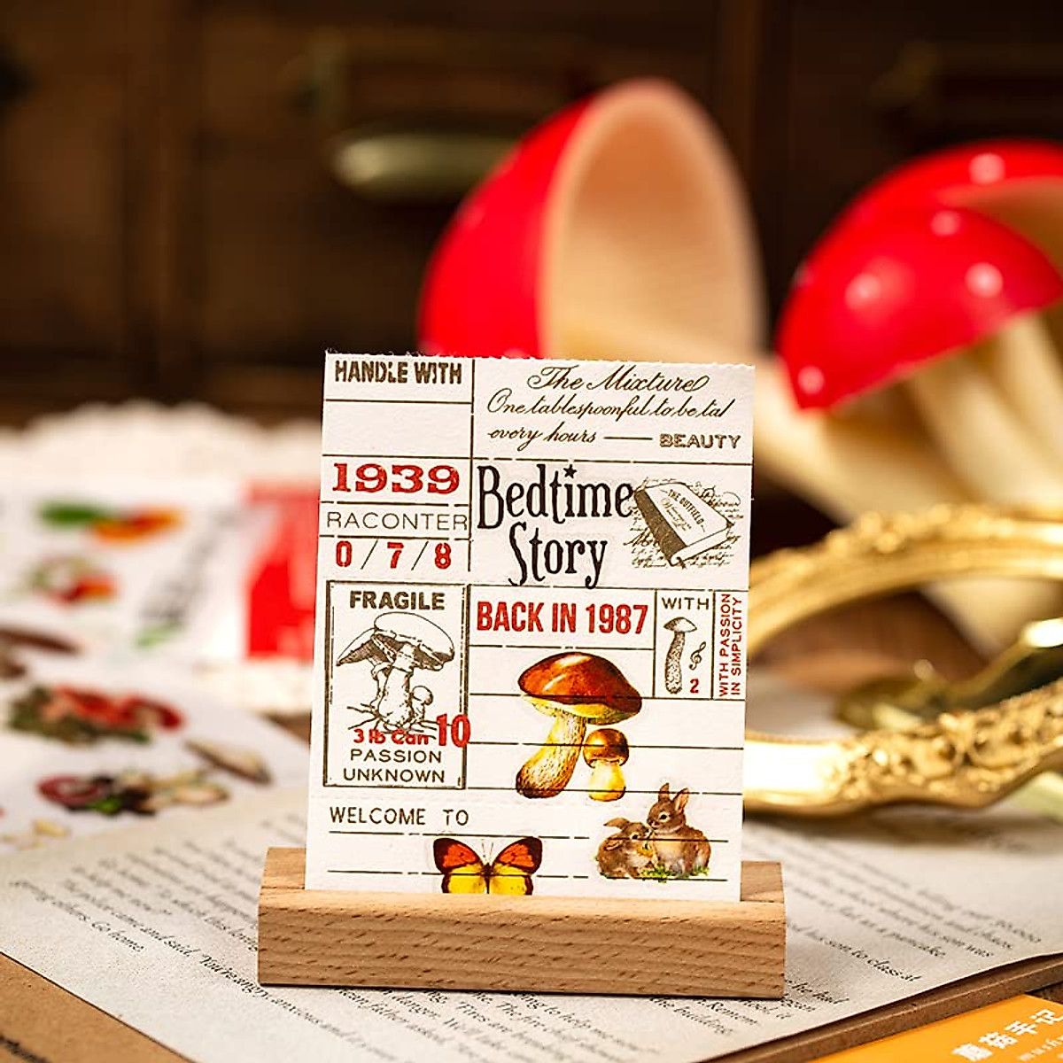 Vintage Rub On Transfers Stickers for Crafts,Diuhofart 8 Sheets Ephemera Scrapbooking Materials Transfer Stickers,Angles,Retro Objects,Mushrooms,Quote Number Decals for Paper,Fabric,Junk Journals