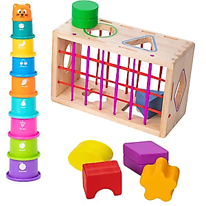 Pidoko Kids Shape Sorter Toys for Toddlers 1-3 | Montessori Toys for 1 Year Old Toys for Boys and Girls - Sensory Learning Developmental - Wooden Baby Toys 12-18 Months - 1st Birthday Gifts Boy Girl