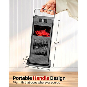 KNKA Space Heater with Thermostat, Electric Space Heaters for Indoor Use, 90° Oscillation, 4 Mode, 12H Timer, 1500W Fast Heating Ceramic Heater for Bedroom, Home, Office - ETL Certified, 13.78"