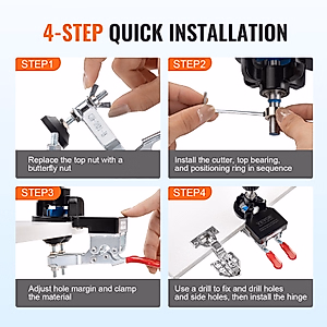VEVOR 35 mm Concealed Door Hinge Jig, Aluminum Alloy Cabinet Hinge Jig, Accurate Locking Dual Clamp Fixation Hinge Drill Jig with Accessories, Woodworking Tool for Doors Cabinets Hinges Mounting