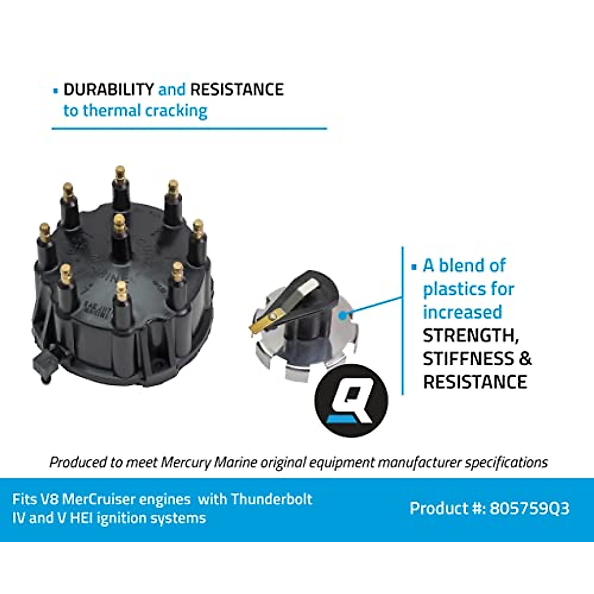 Quicksilver 805759Q3 Distributor Cap Kit for Marinized V-8 Engines by General Motors with Thunderbolt IV and V HEI Ignition Systems