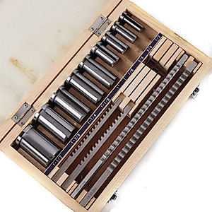 18Pcs Keyway Broach Kit Inch Size, HSS Keyway Broach Kit Ferrule Bushing Gasket Set Metal Process 4 Broaches 9 Collared Bushings 5 Shims with Wooden Box