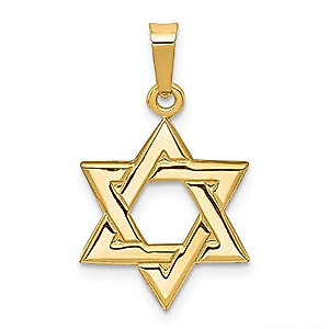 14K Yellow Gold Star of David Jewish Magen Necklace Judaica Religious Pendant Israel Charm 23mm x 13mm Only