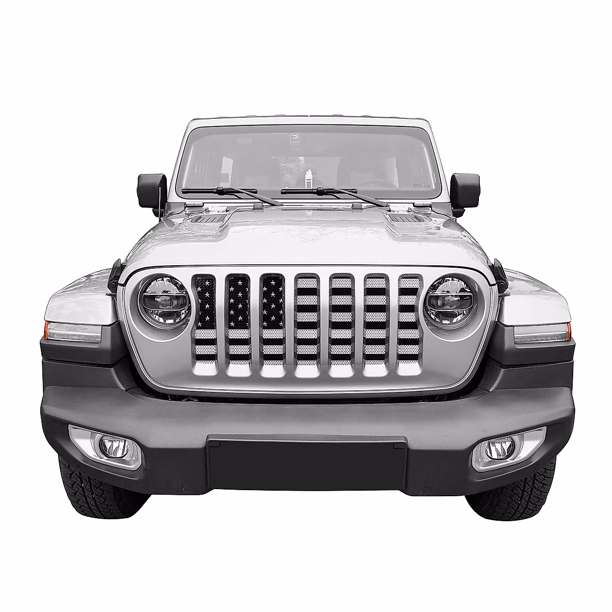 V8 GOD for Jeep Grill Insert Mesh Grille Deflector US Flag for Jeep Wrangler JL & Jeep Gladiator JT 2018-2025 - Black and White