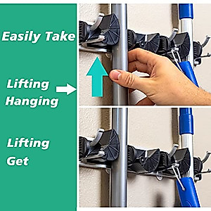 LOMEVE Mop And Broom Holder Wall Mount, Mop Holder, Garage Storage Garden Kitchen Tool Organizer Wall Hanger for Home Goods (4 Positions with 8 Hooks, Black)