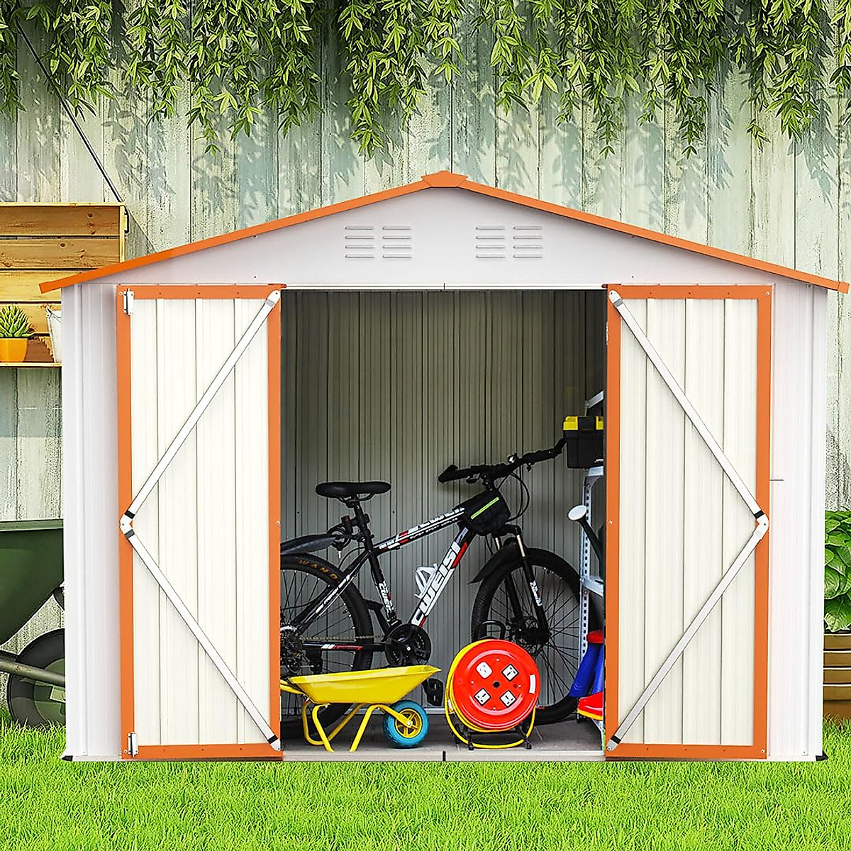 Outdoor Shed 5'x3',Metal Garden Storage Shed with Lockable Door for Bike,Small Waterproof Tool Shed,Utility Storage House for Bike and Backyard Patio Furniture Garden Lawn Tool(White)