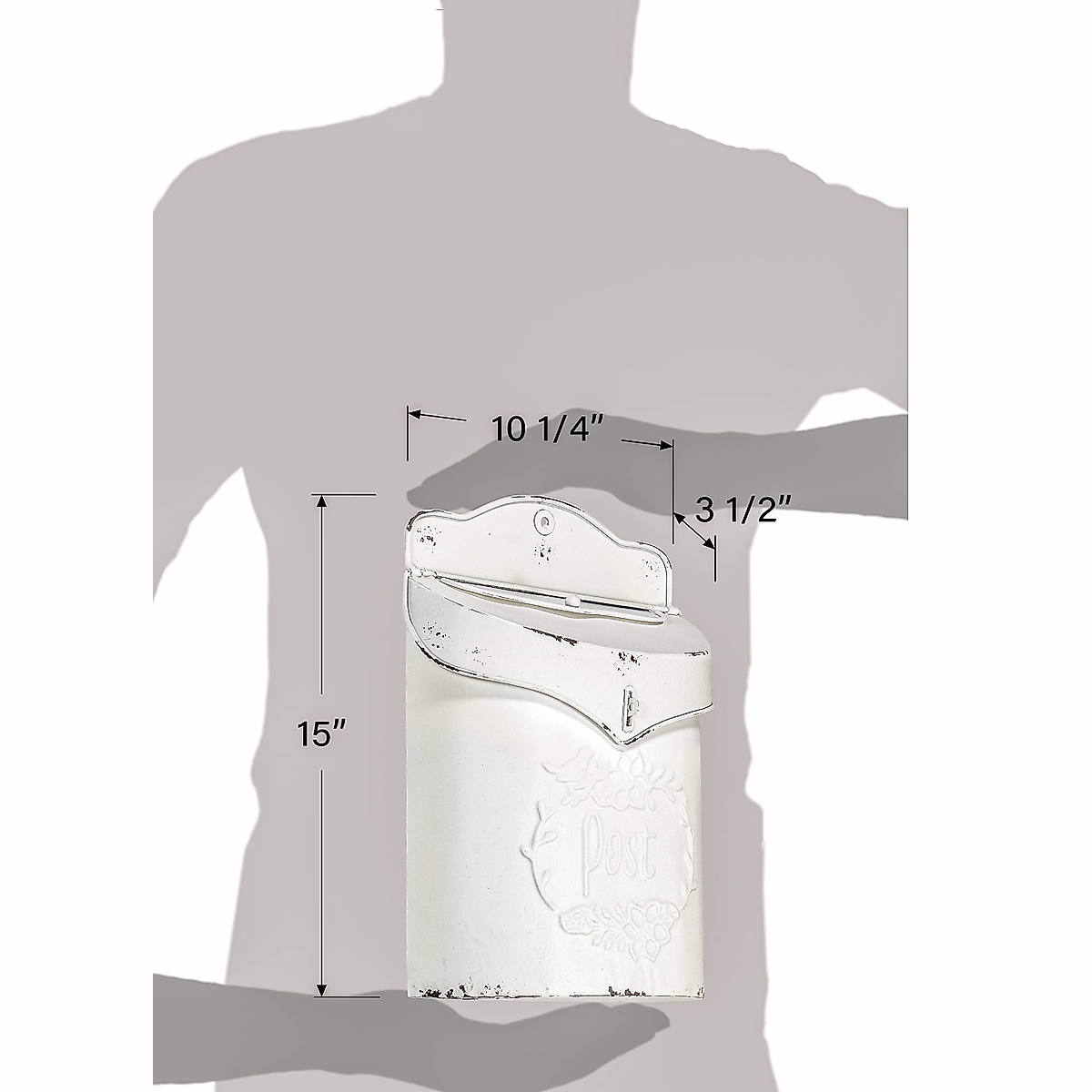 Red Co. 10.5” x 15” Decorative Distressed Metal Wall-Mounted Post Mailbox, Farmhouse White