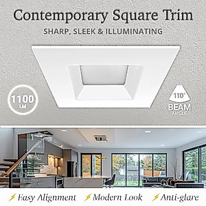 NUWATT 4 Pack, 5/6 Inch Retrofit LED Square Recessed Lighting, 5CCT 2700K/3000K/3500K/4000K/5000K Selectable, 1100 Lumens 14W, Dimmable 5/6" Square Downlight, 6in Square Can Light, Wet Rated, ETL, T24
