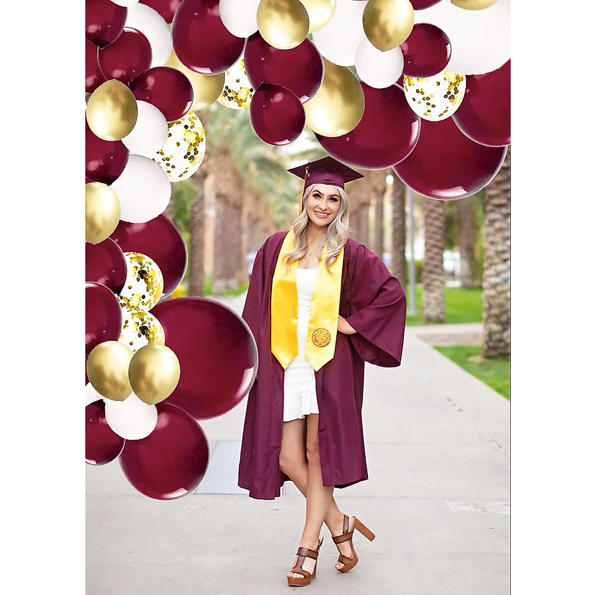 Graduation Party Decorations Maroon Gold 2024/Burgundy Gold Graduation Decorations/Maroon Gold Balloons/131pcs Maroon Birthday Party Decorations Women Fall Bridal Shower Decorations/Maroon Wedding