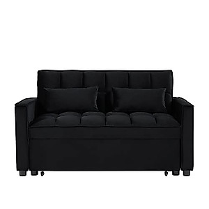 3 in 1 Pull Out Sleeper Sofa Bed Convertible Loveseat Velvet Guest Sofá Daybed Folding Accent Futon Couch Lounge Chair with Adjustable Backrests, Side Pockets and Lumbar Pillows for Living Room RV