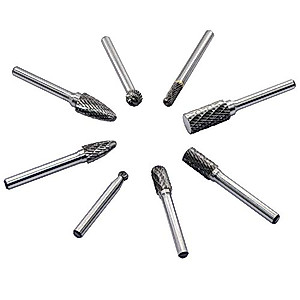 Carbide Burr Set 8pcs with 1/4''Shank Double Cut Solid Power Tools Tungsten Carbide Rotary Files Bits for Die Grinder Metal Wood Carving Engraving Polishing Drilling Grinding Milling Cutting
