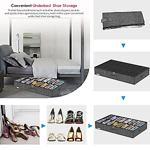 Friday Monkey Large Sturdy Thicken Shoe Storage Box, Clear Shoe Organizer for Closet Underbed, Folding Shoe Rack Sneaker Bin Holder Container Display Case, 16x2 Pairs, Linen-like Black, ZMXAUBS16P2