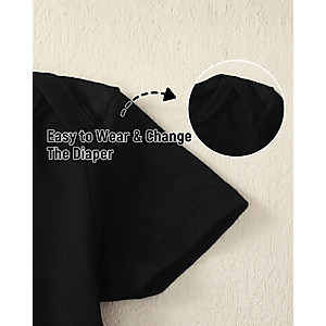 DEFAHN 2PCS Bamboo Baby Rompers Unisex Onsies Solid Short Sleeve Baby Bodysuit 3-6 Months Black