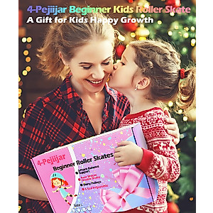 Kids Quad Roller Skate,Roller Skates for Girls Boys,with Adjustable Size&Double Brakes&Luminous Wheels&Protective Gear,3-Point Balance Roller Shoes for Beginners,for Indoor Outdoor