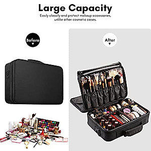 VASKER Makeup Travel Organizer Large Makeup Bag Professional Makeup Train Case Travel Cosmetic Organizer 3 Layers Waterproof Portable Makeup Artist Storage Box Adjustable Dividers Gift for Women