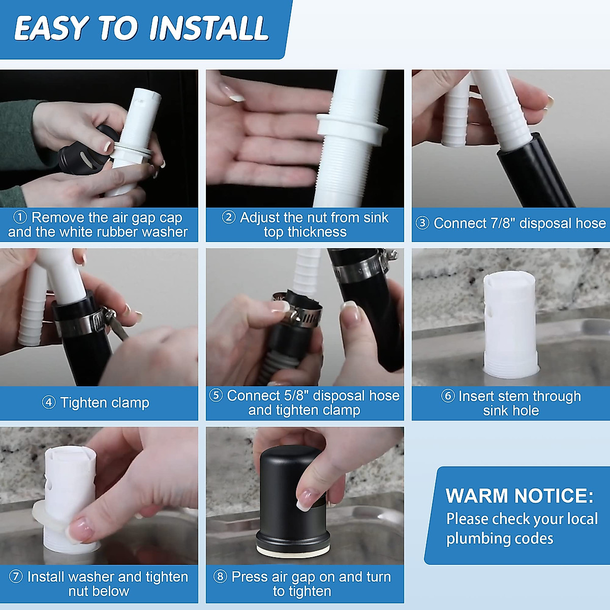 Enhon 1 Set Dishwasher Air Gap Kit, with Skirted Brass Air Gap Cap and Matching Escutcheon, Dishwasher Air Gap Replacement with Air Gap Cover (Matte Black)