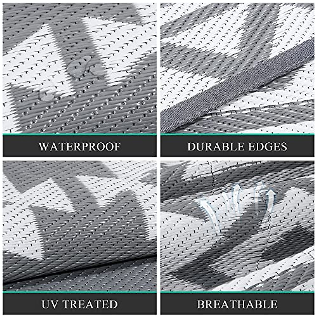 Pauwer Waterproof Outdoor Rug 5x7, Reversible Plastic Straw Patio Camping Rug, Indoor Outdoor RV Mat Carpet for Deck, Camper, Porch, Balcony, Backyard, Picnic, Moro Grey