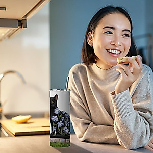 Medpol Cute black cat tumbler with lid and straw 20 oz insulated tumbler cups Cute black cat insulated travel coffee mugs for women cute sippy cups stainless insulated travel cups