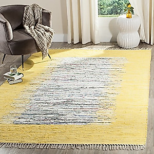 SAFAVIEH Montauk Collection 4' x 6' Ivory / Yellow MTK711Q Handmade Stripe Fringe Cotton Area Rug