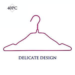 A-Quality Plastic Coating Metal Clothes Hanger, Pink Hanger in 40 Pack per Gift Box,Shirt Hanger Workable for Dry or Wet Clothing.Durable Garment Rack Made of 4MM Strong Metal Line.