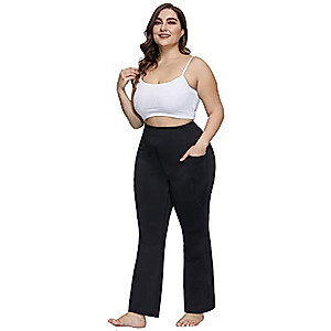 Hanna Nikole Women's Plus Size Bootcut Yoga Pants with Pockets High Waist Tummy Control 24W Black