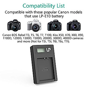 LP-E10 Charger, LP Charger with LCD Display, USB Charging Port, Compatible with Canon EOS Rebel T7, T6, T5, T3, T100, 4000D, 3000D, 2000D, 1500D, 1300D, 1200D, 1100D(Not for T3i T5i T6i T6s T7i)