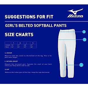 Mizuno girls Belted Fastpitch Softball Pants, Black, X-Large US