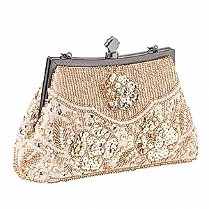 Evening Clutch Purse for Women - Crystal and Sequins Top Handle Bags - Elegant Crossbody Bag for Wedding Party Prom (Champagne)