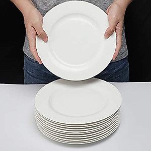 amhomel 12-Piece Bone China Natural White Salad Plates, Porcelain Dessert Plates, Round Dinnerware Sets, Scratch Resistant, Lead-Free, Microwave, Oven, and Dishwasher Safe (8.75-inch)