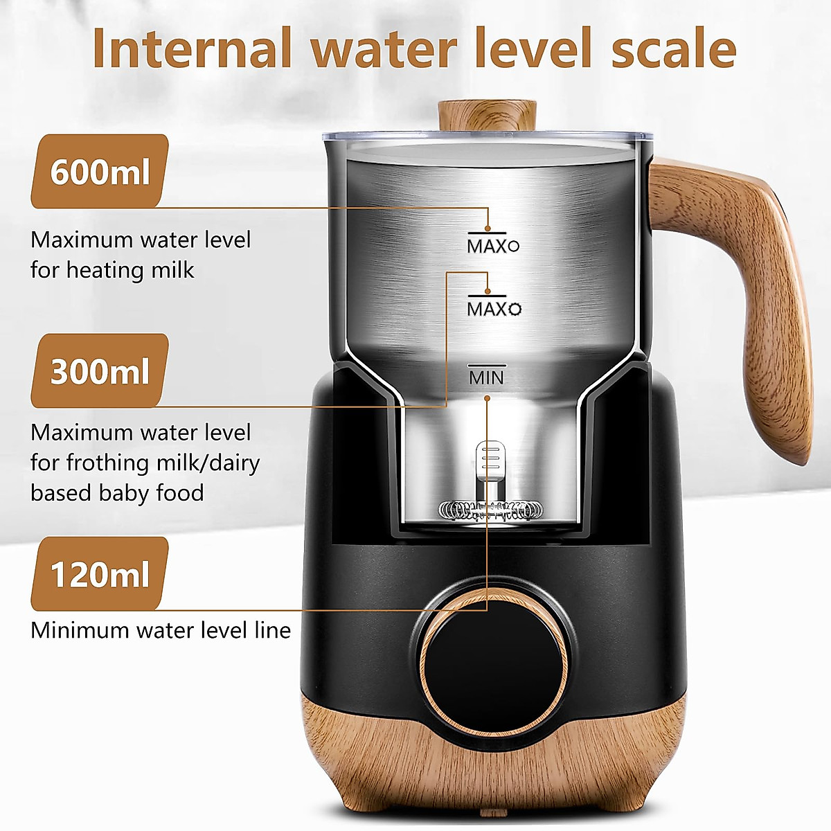 AMZCHEF 8-IN-1 Milk Frother and Steamer 550 Watts, 21 oz Split Stainless Steel Automatic Milk Steamer for Latte, Hot and Cold Milk Froth, Hot Milk, Chocolate Milk, Baby Food