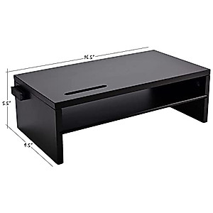 Monitor Stand - Two Tier Wood Desk Shelf for Monitor, Printer or Desktop Computer. Cable Management, Phone Slot and Removable Shelf for Organizing Office Accessories. (Black)