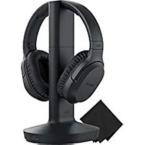 Sony Wireless RF Home Theater TV Headphones with Transmitter - 150-ft Wireless Range, Up to 20 Hours of Play Time (Black) & Zonoz Microfiber Cleaning Cloth Bundle